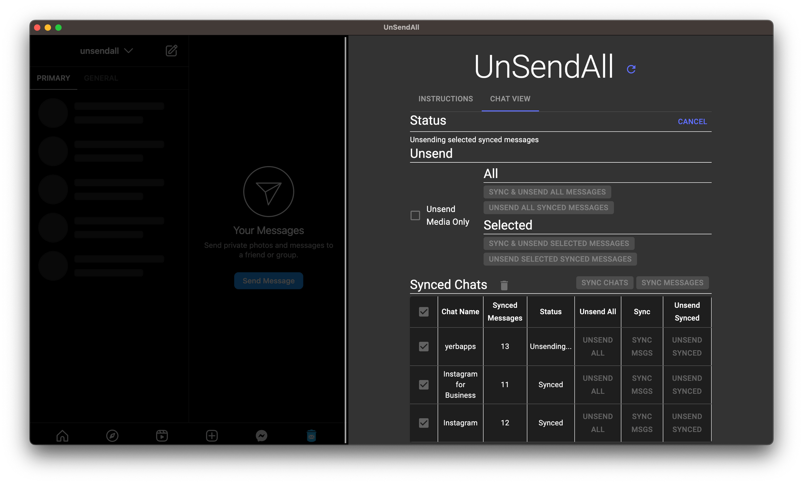 UnSendAll App - Unsend all your Instagram messages